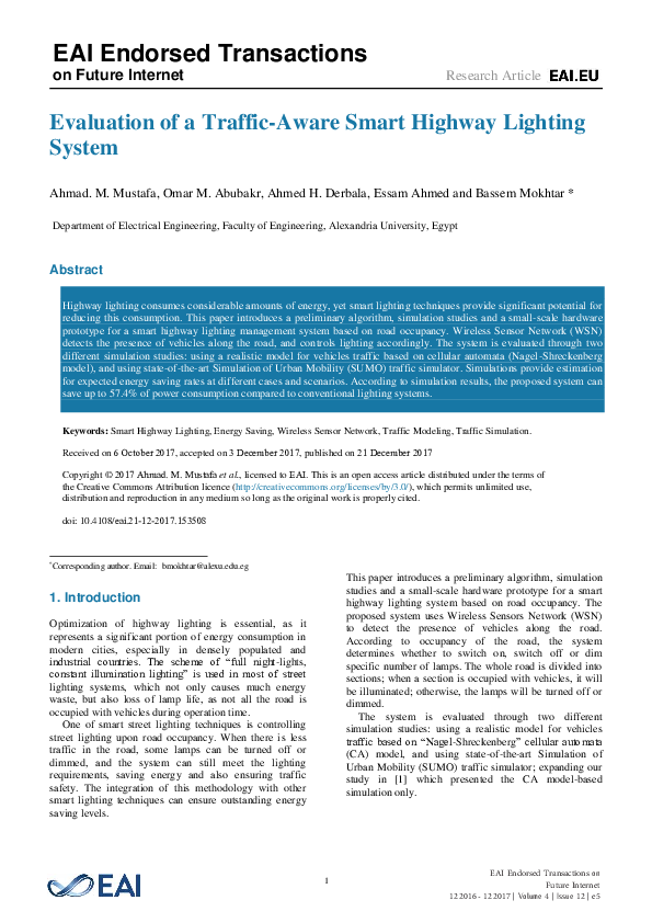 (PDF) Evaluation of a Traffic-Aware Smart Highway Lighting System