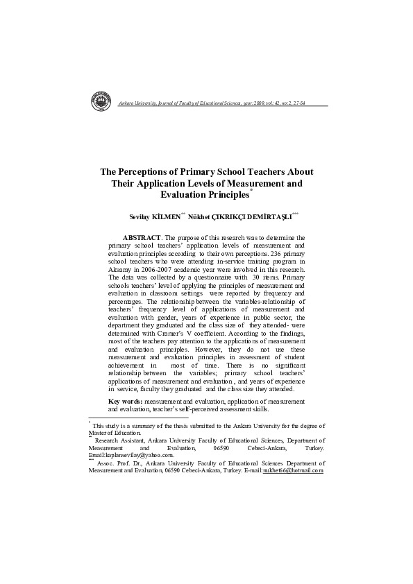 (PDF) The Perceptions of Primary School Teachers About Their ...