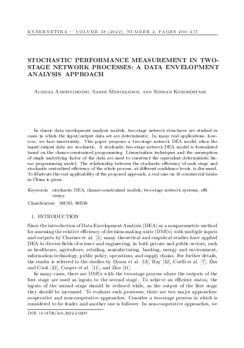 (PDF) Stochastic performance measurement in two-stage network processes: A data envelopment ...