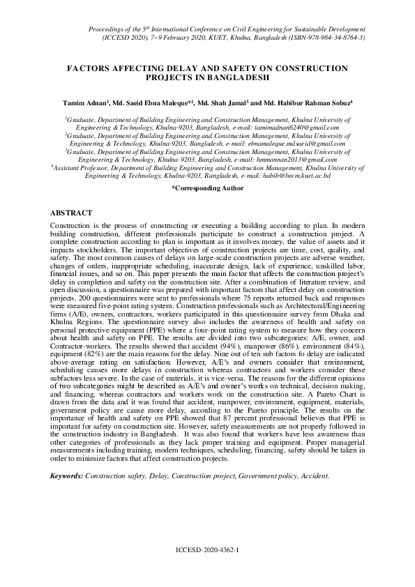 (PDF) FACTORS AFFECTING DELAY AND SAFETY ON CONSTRUCTION PROJECTS IN ...