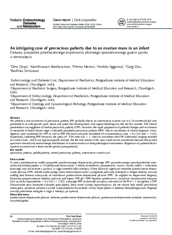 (PDF) An intriguing case of precocious puberty due to an ovarian mass ...