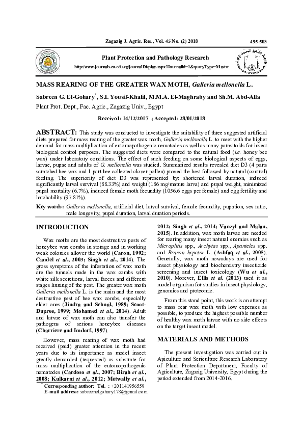 (PDF) MASS REARING OF THE GREATER WAX MOTH, Galleria mellonella L