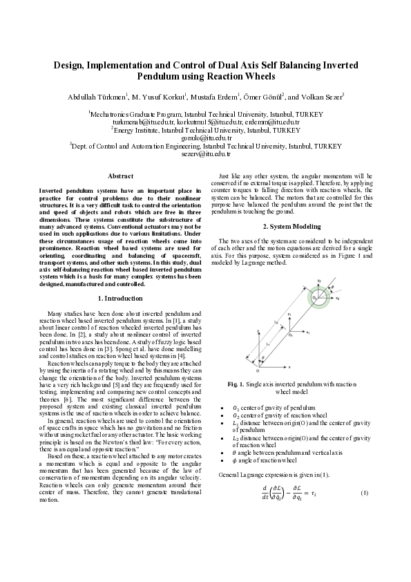 (PDF) Design, implementation and control of dual axis self balancing inverted pendulum using ...
