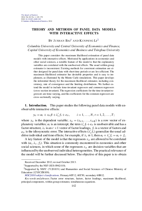 Pdf Theory And Methods Of Panel Data Models With Interactive Effects