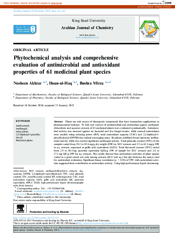 (PDF) Phytochemical analysis and comprehensive evaluation of antimicrobial and antioxidant ...