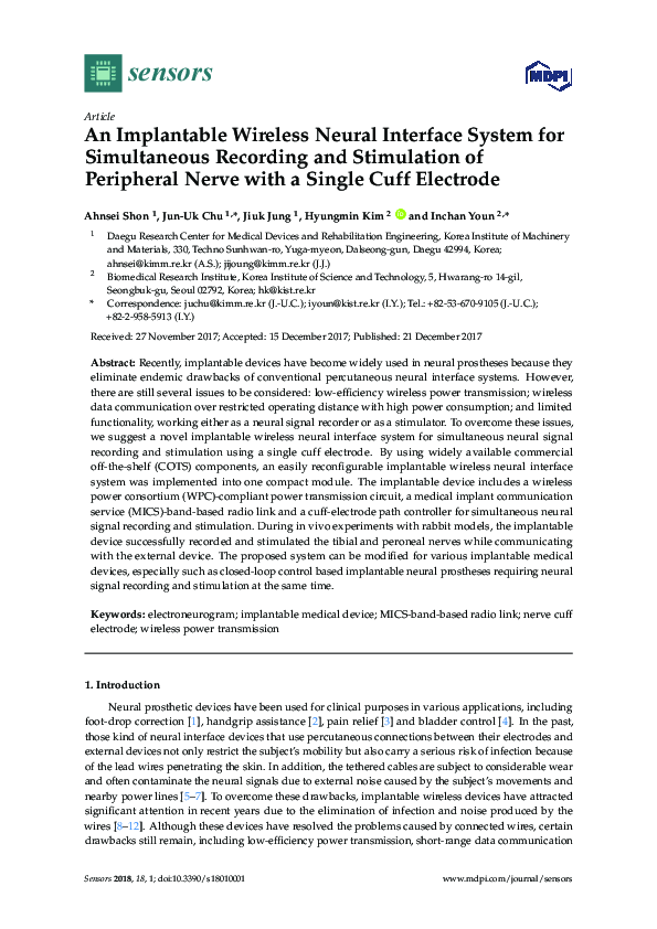 (PDF) An Implantable Wireless Neural Interface System for Simultaneous Recording and Stimulation ...