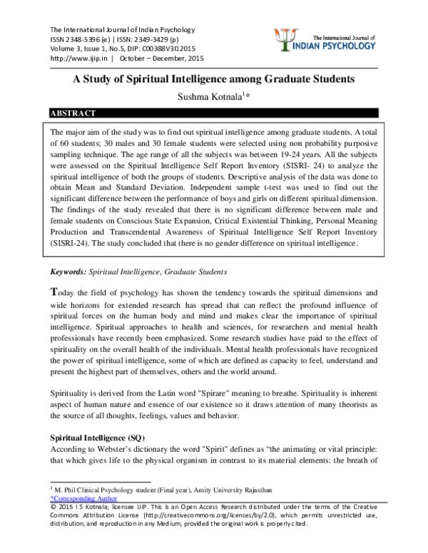 (PDF) A Study of Spiritual Intelligence among Graduate Students