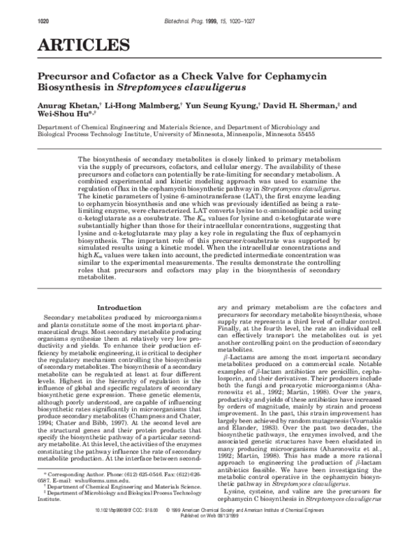 (PDF) Precursor and Cofactor as a Check Valve for Cephamycin ...