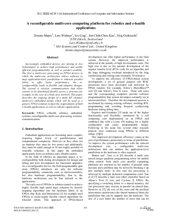 Pdf A Reconfigurable Multi Core Computing Platform For Robotics And E