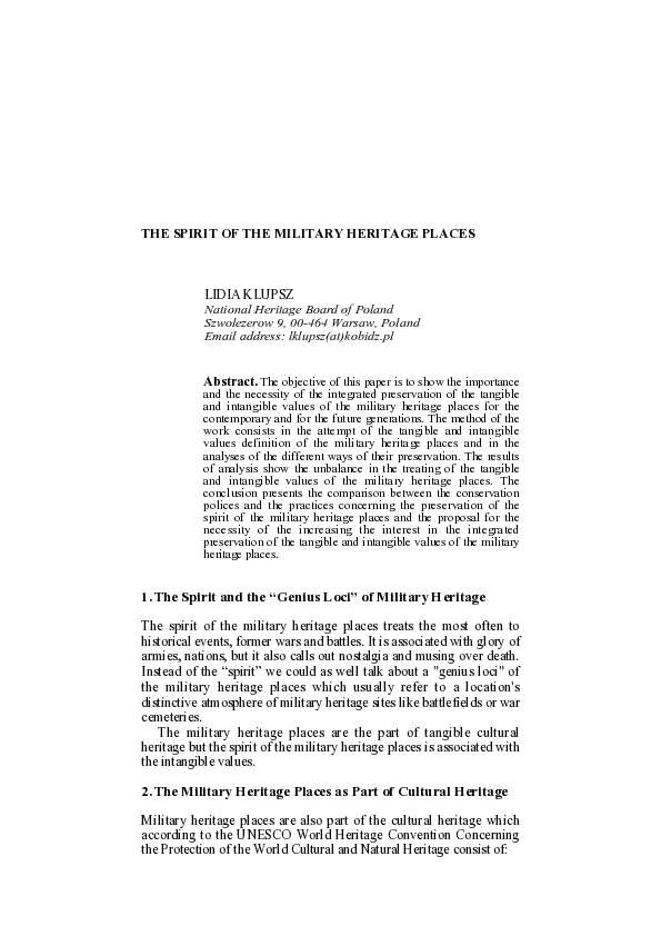 (PDF) The spirit of the military heritage places