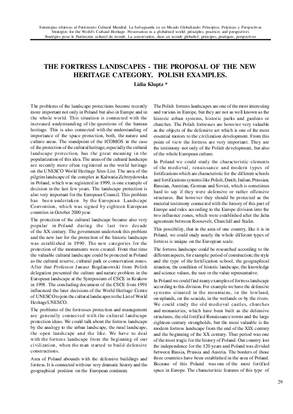 (PDF) The fortress landscapes - The proposal of the new heritage ...