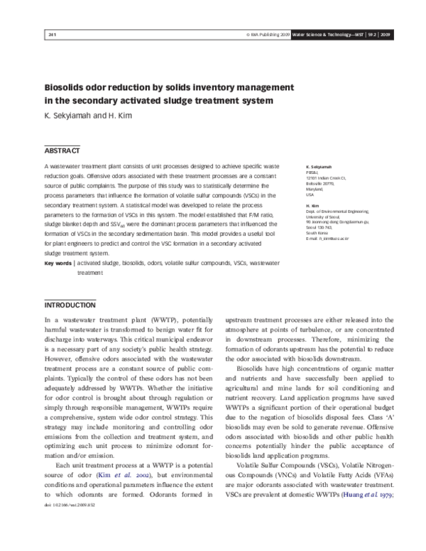 (PDF) Biosolids odor reduction by solids inventory management in the ...