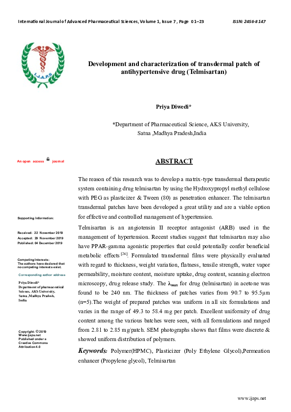 (PDF) Development and characterization of transdermal patch of ...