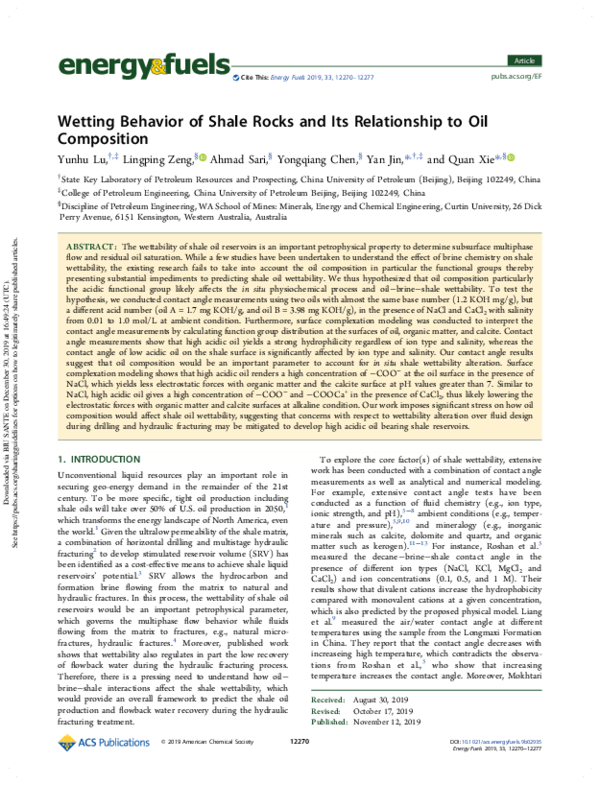 (PDF) Wetting Behavior of Shale Rocks and Its Relationship to Oil ...