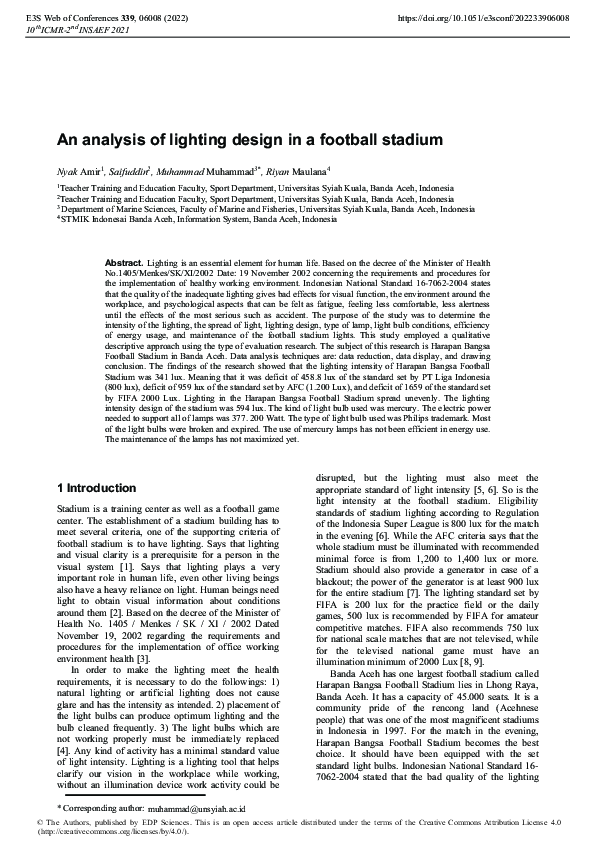 (PDF) An analysis of lighting design in a football stadium