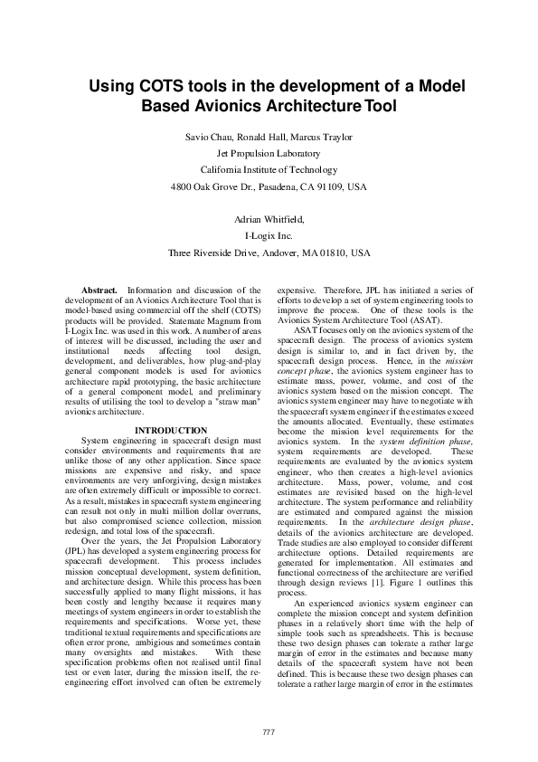 (PDF) 6.5.1 Using COTS tools in the development of a Model Based Avionics Architecture Tool