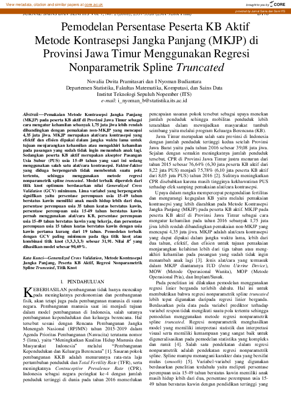(PDF) Pemodelan Persentase Peserta Kb Aktif Metode Kontrasepsi Jangka Panjang (Mkjp) Di Provinsi ...