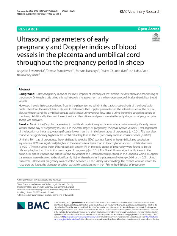 (PDF) Ultrasound parameters of early pregnancy and Doppler indices of ...