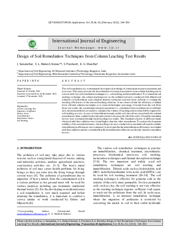 (PDF) Design of Soil Remediation Techniques from Column Leaching Test ...