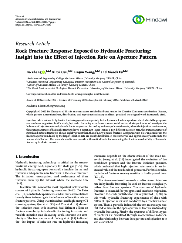 (PDF) Rock Fracture Response Exposed to Hydraulic Fracturing: Insight into the Effect of ...