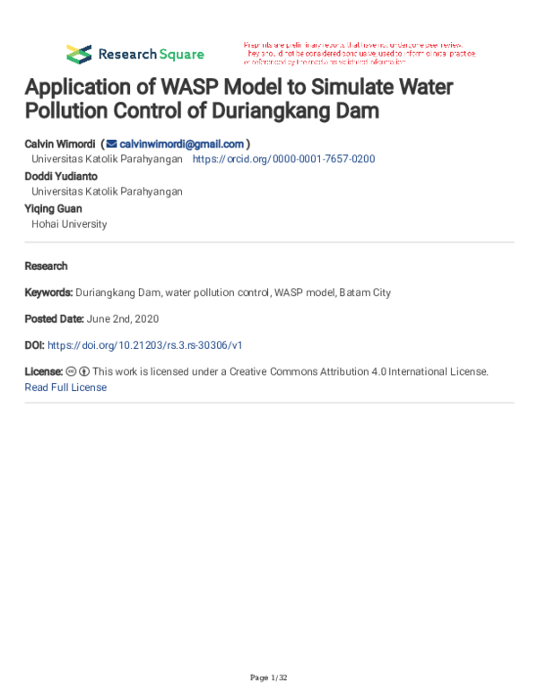 (PDF) Application of WASP model to simulate water pollution control of ...