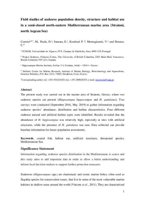 (PDF) Field studies of seahorse population density, structure and ...