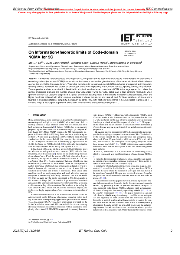 (PDF) On information‐theoretic limits of code‐domain NOMA for 5G