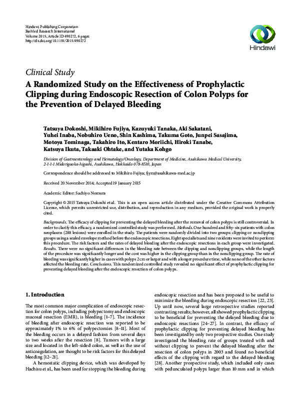 (PDF) A Randomized Study on the Effectiveness of Prophylactic Clipping ...