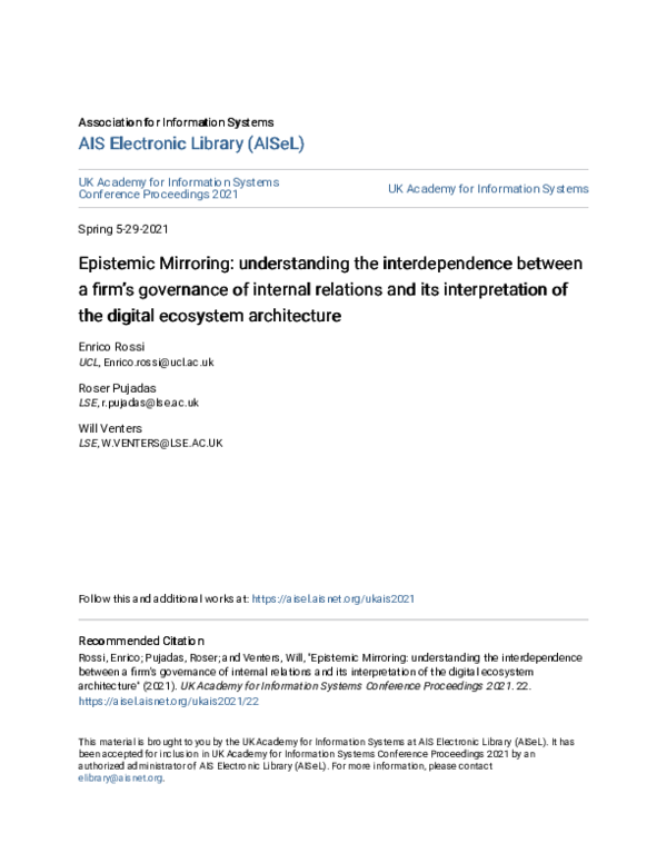(PDF) Epistemic Mirroring: understanding the interdependence between a firm’s governance of ...