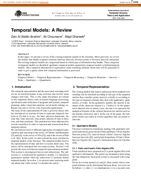 (PDF) Temporal Models: A Review