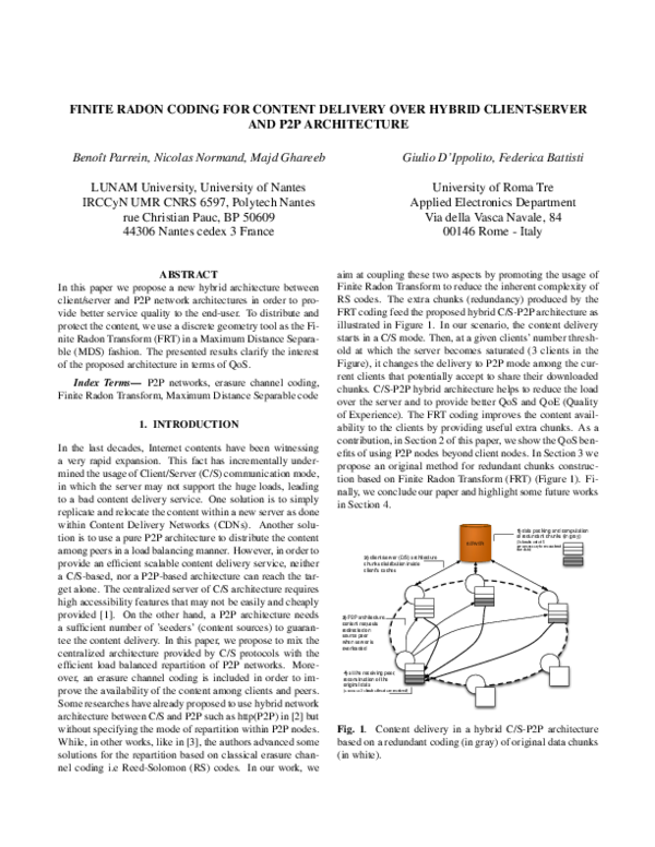 (PDF) Finite Radon coding for content delivery over hybrid client-server and P2P architecture
