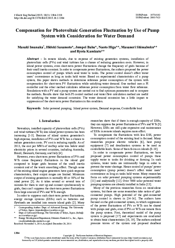 (PDF) Pump Control for PV Fluctuation Compensation