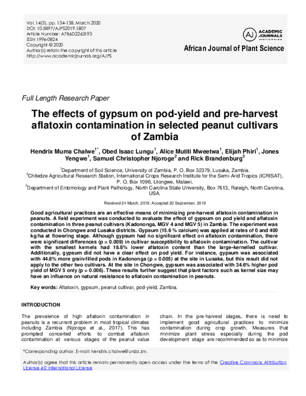 (PDF) The effects of gypsum on pod-yield and pre-harvest aflatoxin contamination in selected ...