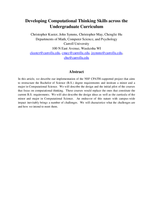 (PDF) Developing Computational Thinking Skills across the Undergraduate Curriculum