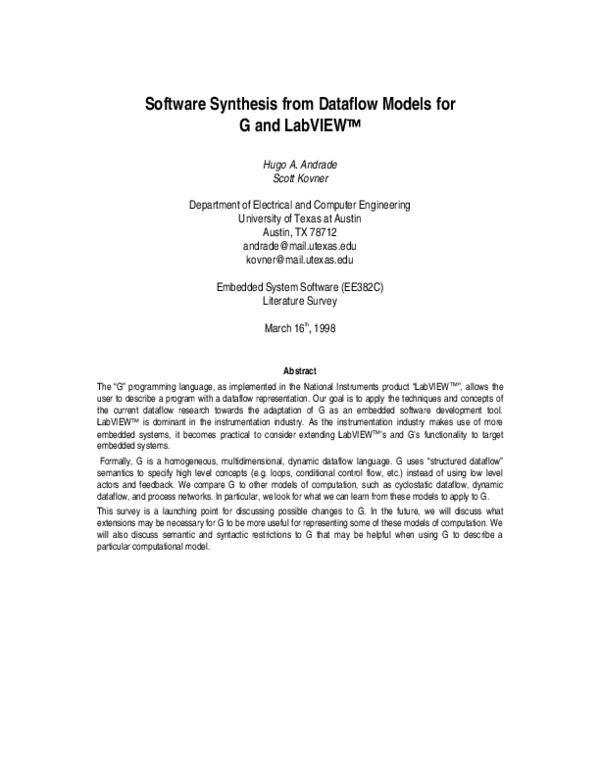 Pdf Dataflow Software Synthesis For G And Labview