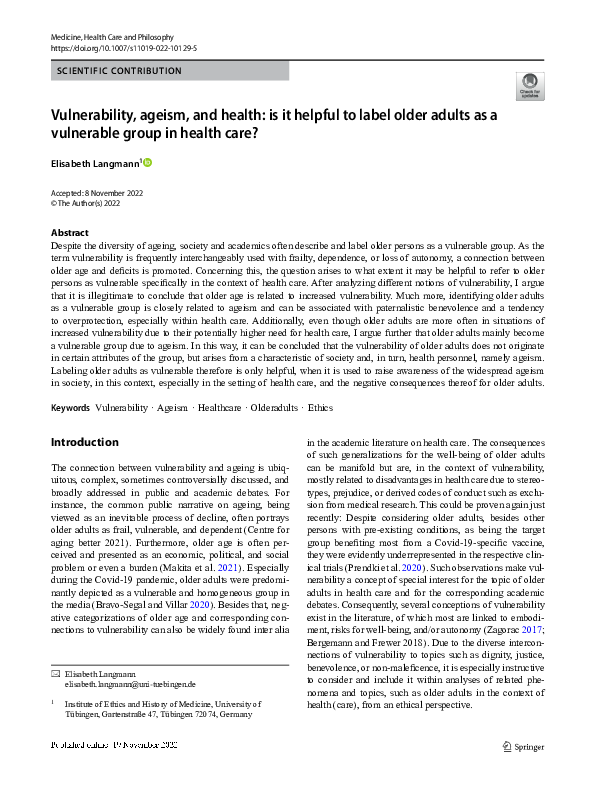 (PDF) Vulnerability, ageism, and health: is it helpful to label older ...