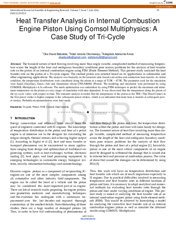 (PDF) Heat Transfer Analysis in Internal Combustion Engine Piston Using Comsol Multiphysics: A ...