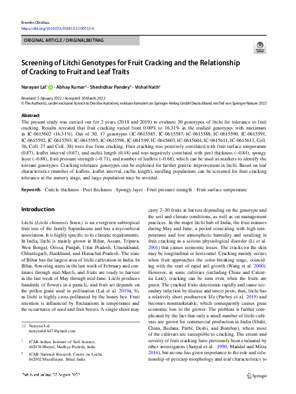 (PDF) Screening of Litchi Genotypes for Fruit Cracking and the ...