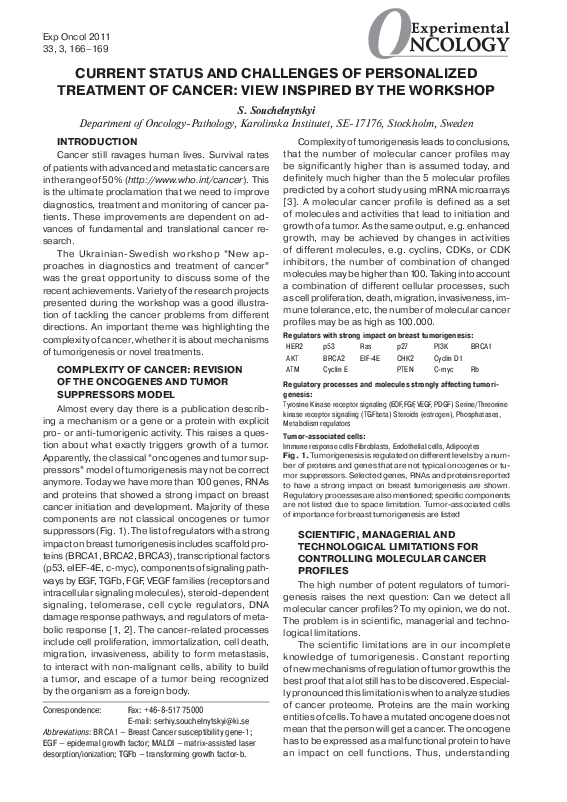 (PDF) Current status and challenges of personalized treatment of cancer ...