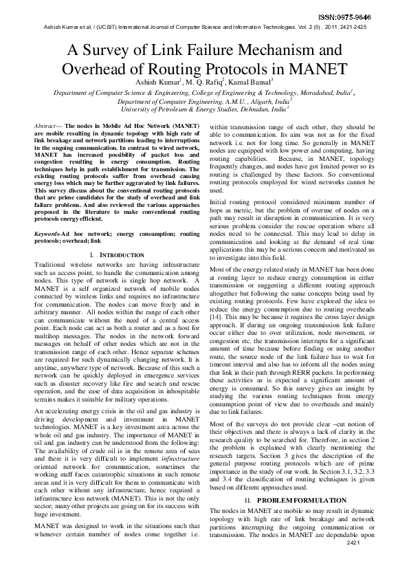 (PDF) Link Failure Impact on MANET Routing Overhead