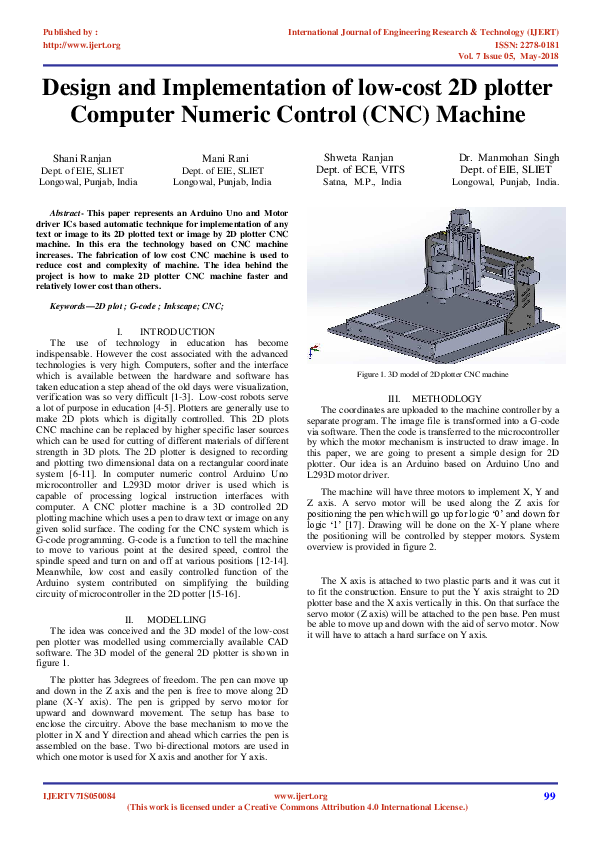 Pdf Design And Implementation Of Low Cost 2d Plotter Computer Numeric Control Cnc Machine