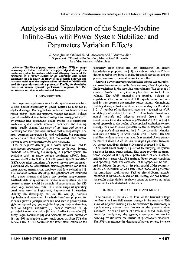 Pdf Analysis And Simulation Of The Single Machine Infinite Bus With