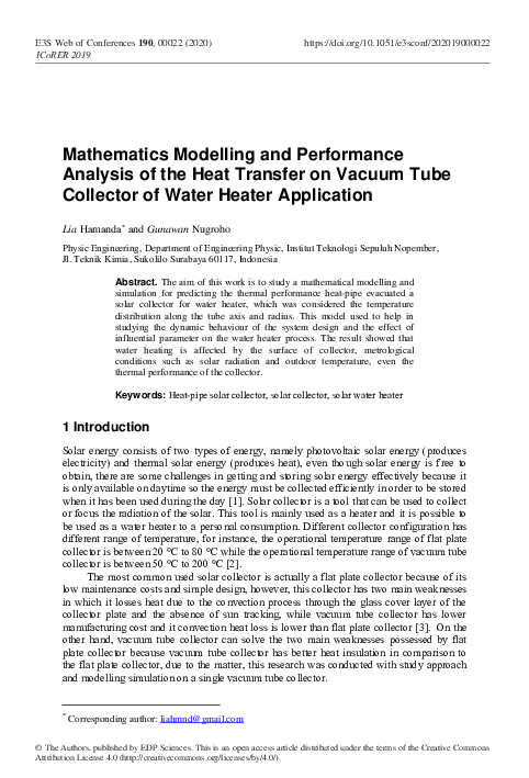 (PDF) Mathematics Modelling and Performance Analysis of the Heat Transfer on Vacuum Tube ...