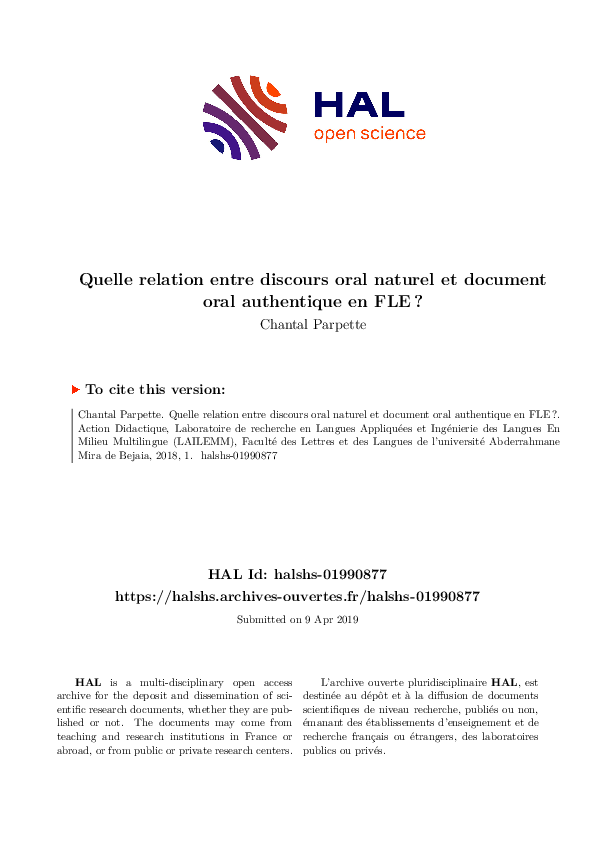 (PDF) Quelle relation entre discours oral naturel et document oral ...