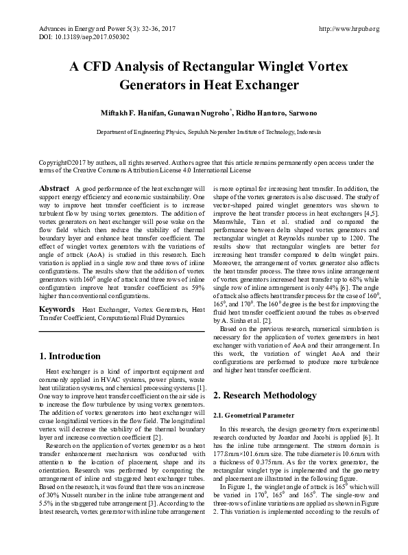 (PDF) A CFD Analysis of Rectangular Winglet Vortex Generators in Heat ...