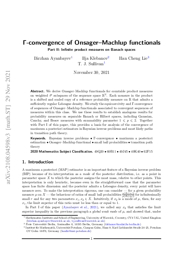 (PDF) \Gamma-convergence of Onsager-Machlup functionals. Part II ...