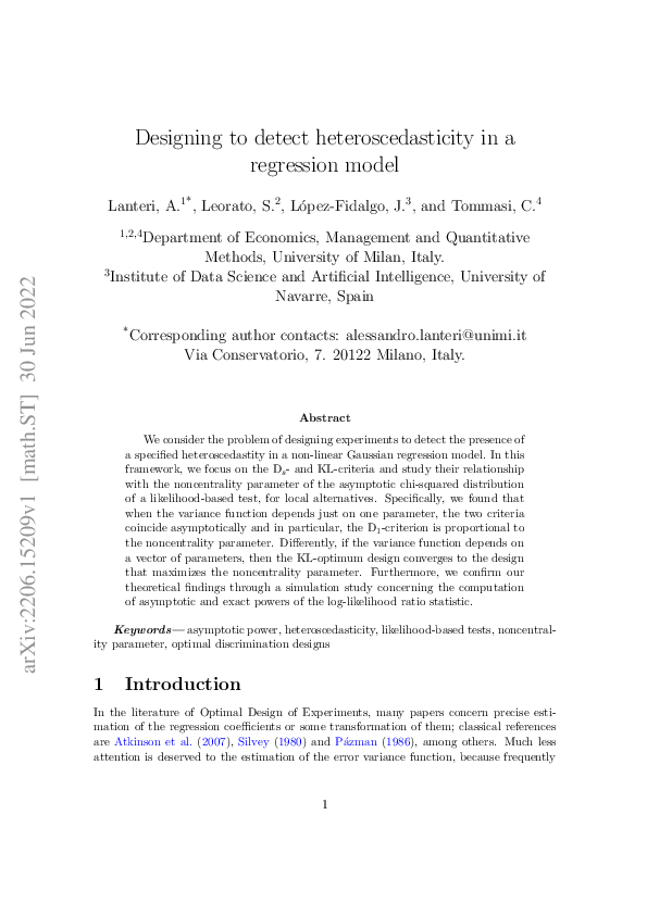 (PDF) Designing to detect heteroscedasticity in a regression model | Jesús López Fidalgo ...