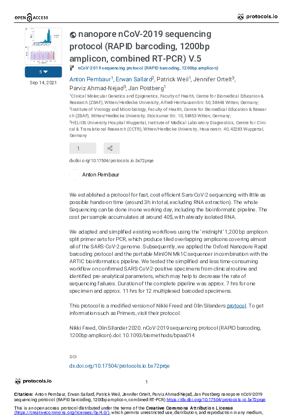 (PDF) nanopore nCoV-2019 sequencing protocol (RAPID barcoding, 1200bp amplicon, combined RT-PCR) v2
