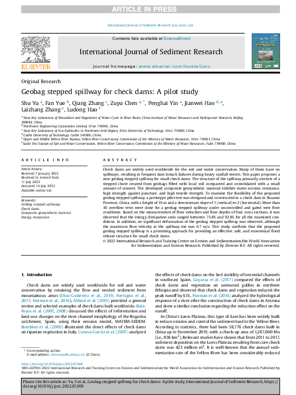 (PDF) Geobag stepped spillway for check dams: A pilot study