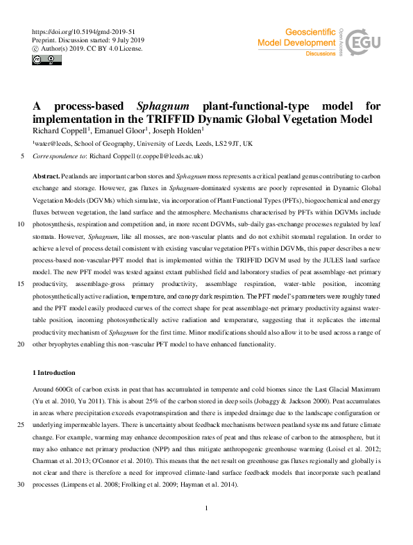 (PDF) A process-based Sphagnum plant-functional-type model for ...